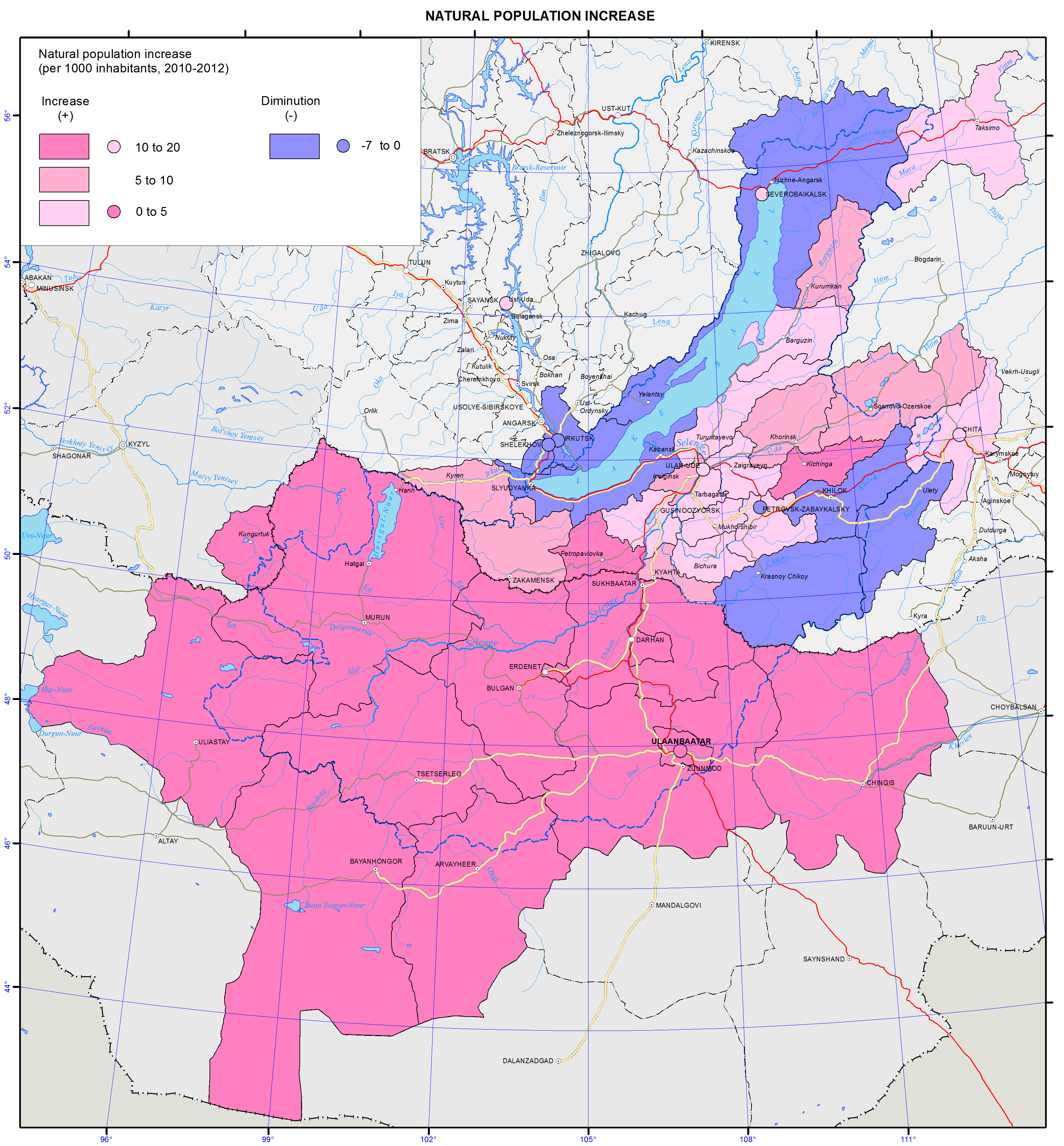 Natural population increase map — English